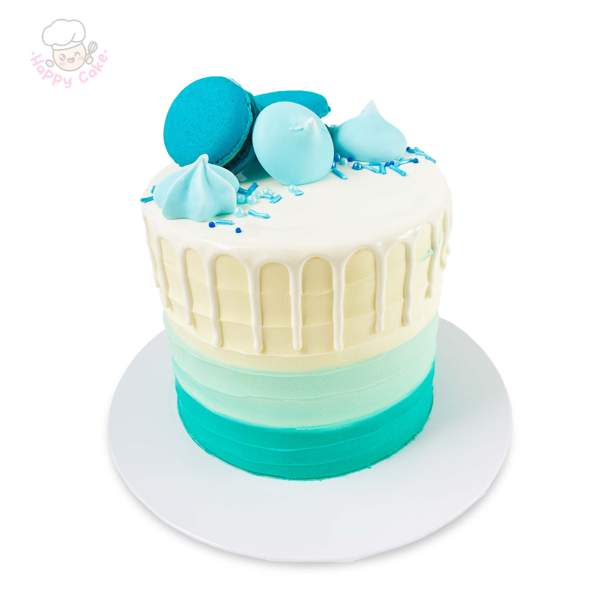 Ombre Birthday Cake - Tiffany Blue with Blue Macarons – Happy Cake